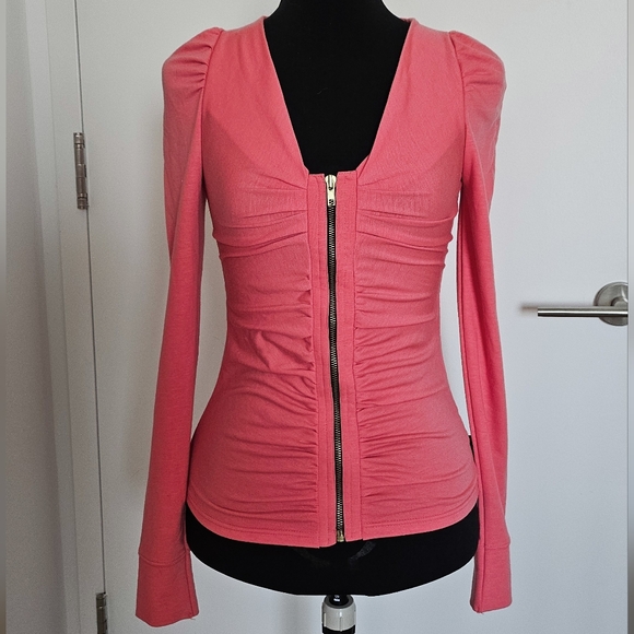 D.I.A | Tops | Dia Gyaru Coral Bright Pink Ruched Front Long Sleeve ...